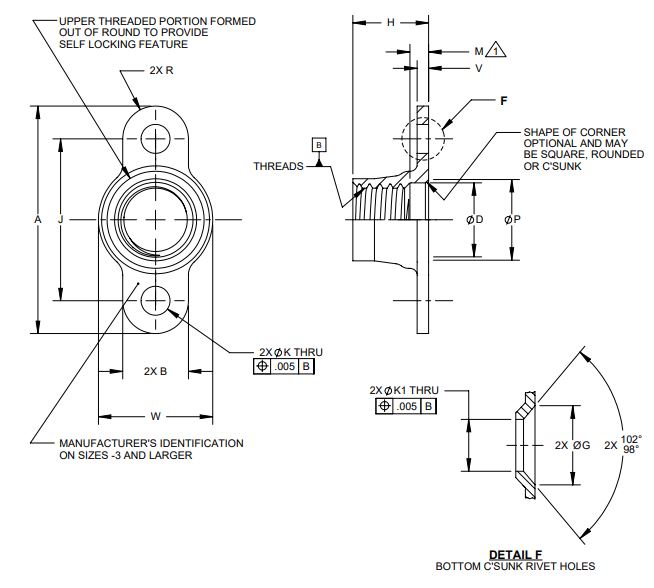 Item # MK1000-3, MK1000 - Anchor Nut Miniature, Two-Lug, Fixed On ...